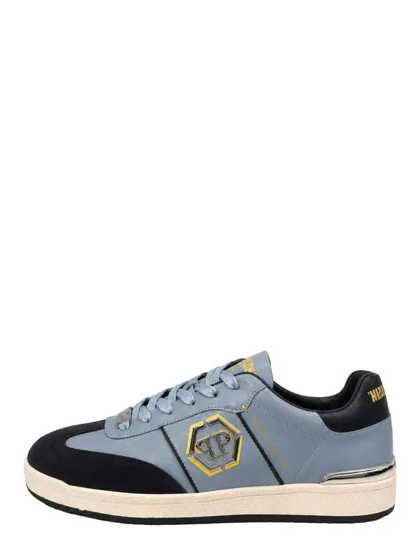Philipp Plein Retro Hustle Leather Sneakers With Hexagon Logo - Turquoise