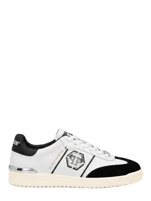 Philipp Plein Retro Hustle Leather Sneakers With Hexagon Logo - White 1