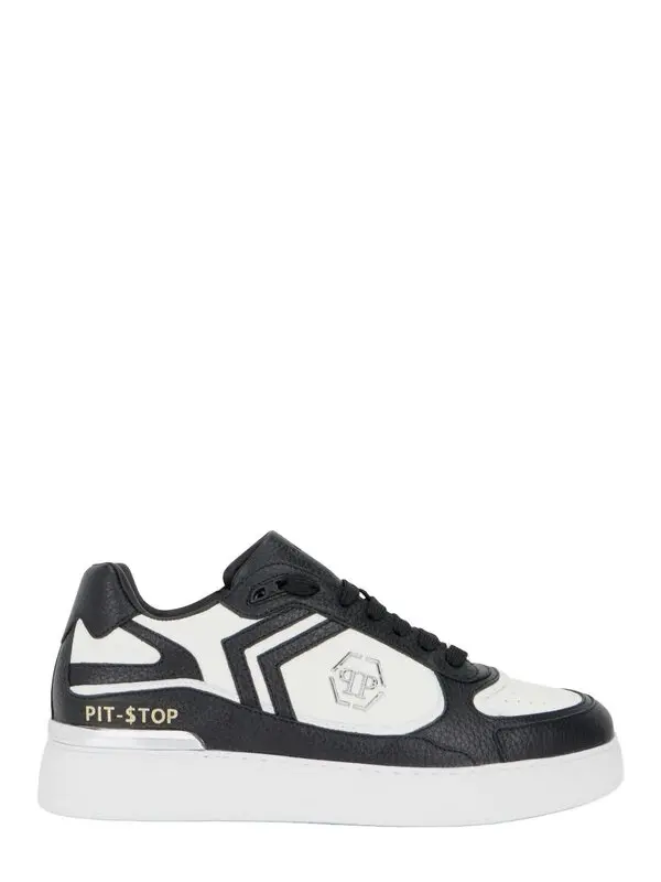 Philipp Plein Pit-$top Monogram Leather Low-top Trainers With Hexagon Logo - Black 1