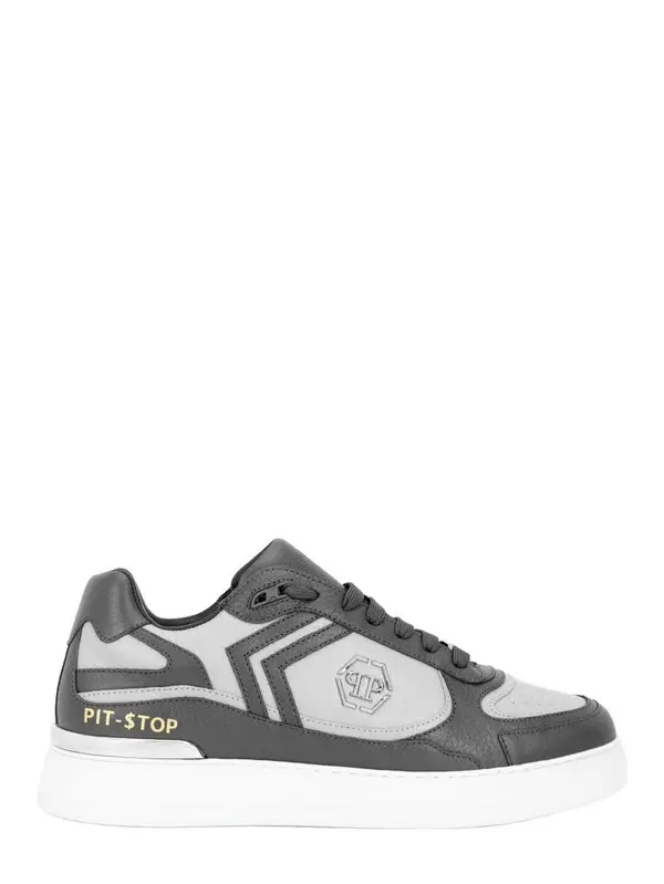 Philipp Plein Pit-$top Monogram Leather Low-top Trainers - Grey