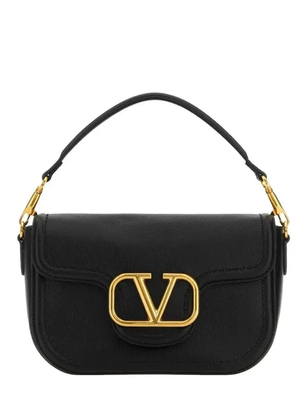 Valentino Garavani Alltime Small Hammered Leather Handbag With Vlogo - Black
