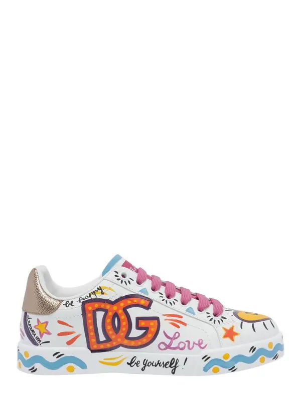 Dolce & Gabbana Portofino Low-top Sneakers With Dg Monogram Print - Fa01