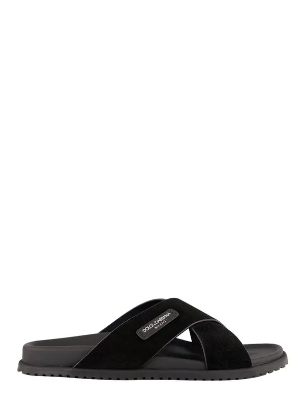 Dolce & Gabbana Cross Strap Sandals - Black
