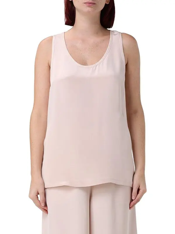 Max Mara Sleeveless U-neck Slim Fit Crêpe De Chine Top - Beige