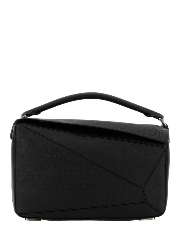Loewe Large Puzzle Bag In Grained Calfskin Leather - Black