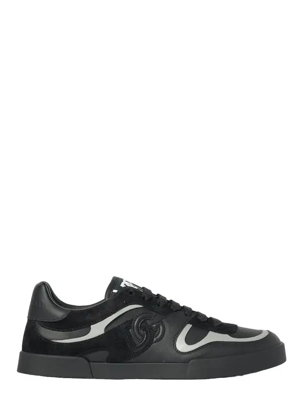Dolce & Gabbana Portofino Bi Calf Leather Sneakers With Dg Monogram - Black