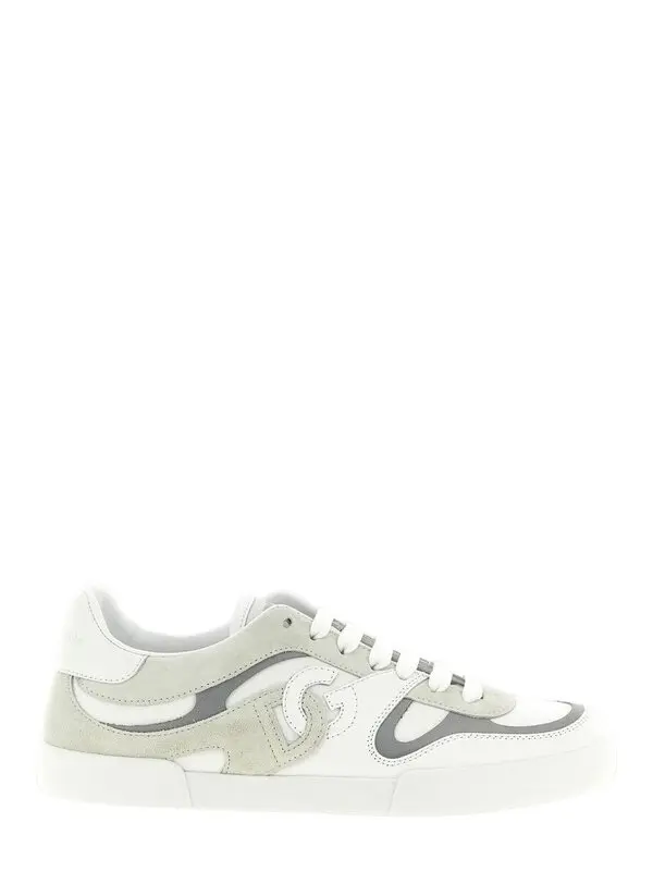 Dolce & Gabbana Portofino Bi Calf Leather Sneakers With Dg Monogram - White