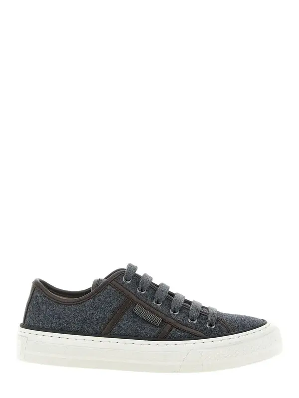 Brunello Cucinelli Virgin Wool Platform Sneakers With Monili Embellishment - Grey