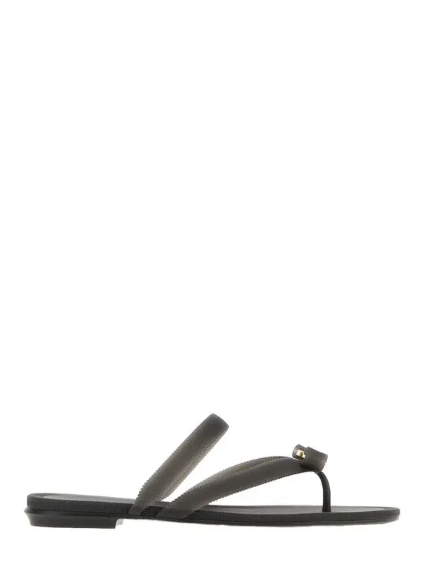 FERRAGAMO Rubber Thong Sandals With Low Heel And Decorative Bow - Black