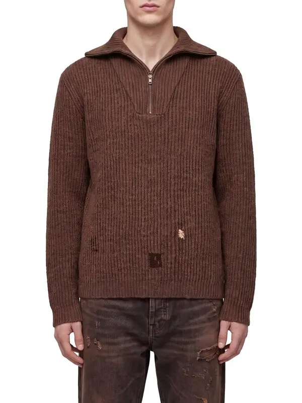 MAISON MARGIELA High Neck Distressed Jumper - Brown