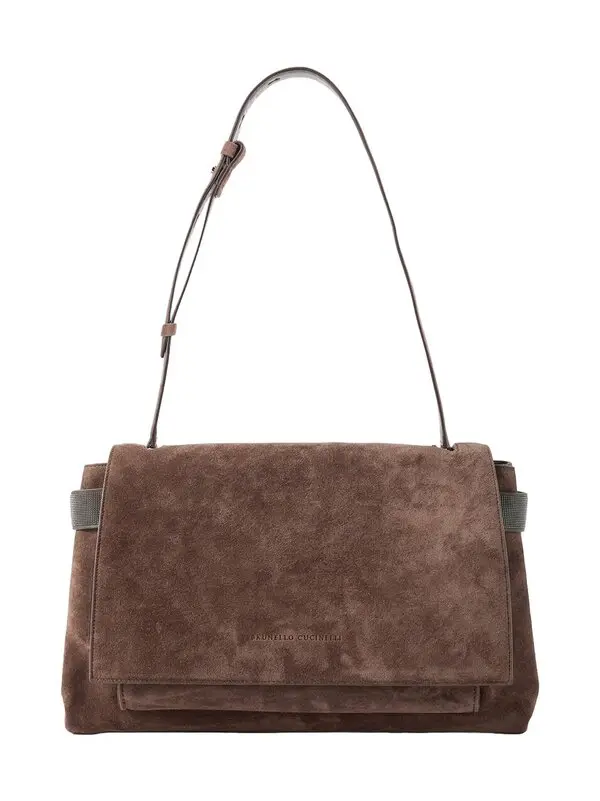 Brunello Cucinelli Suede Shoulder Bag - Coffee