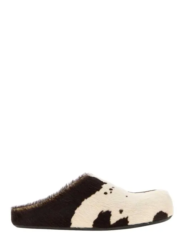 Marni Pony Hair Mules With Animal Print And Low Heel - White