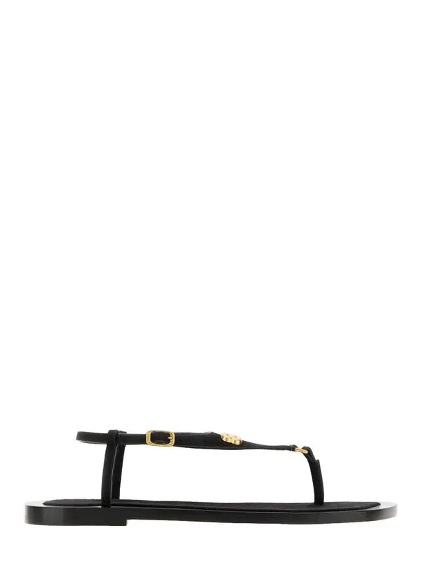 Balenciaga Riva Low-heeled Goat Leather Thong Sandals With Logo - Black