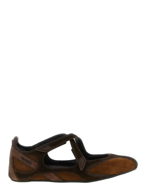 Attico Mary Jane Flats In Mesh And Suede - Brown