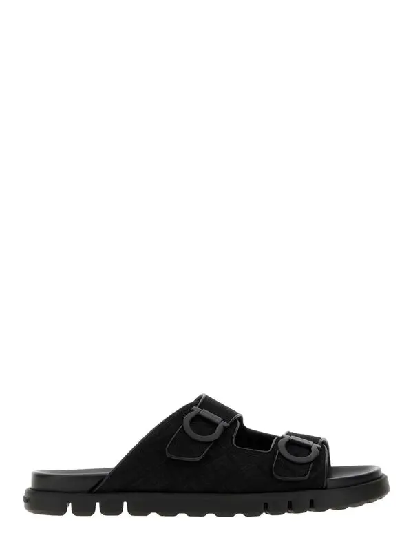FERRAGAMO Double Gancini Sandals - Black