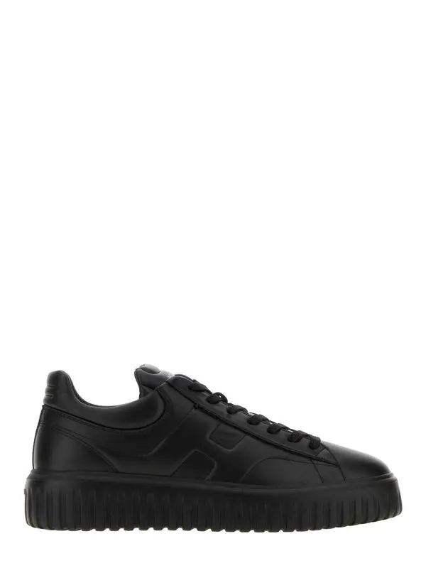 Hogan H-stripes Smooth Leather Sneakers With Side Logo - Black