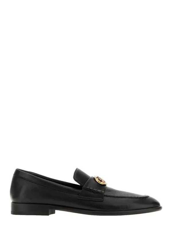 Burberry Opal Penny Loafers In Lambskin Leather With Metal Logo - Black