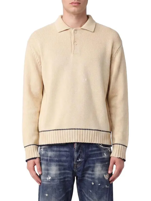 GOLDEN GOOSE Cotton Knit Polo Shirt With Back Logo Print - White