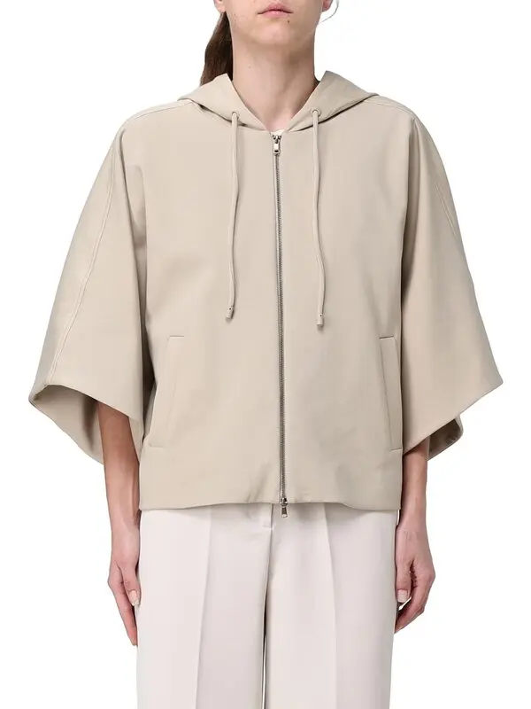 Max Mara Zipped Cotton-blend Hoodie With Dropped Shoulders - Beige