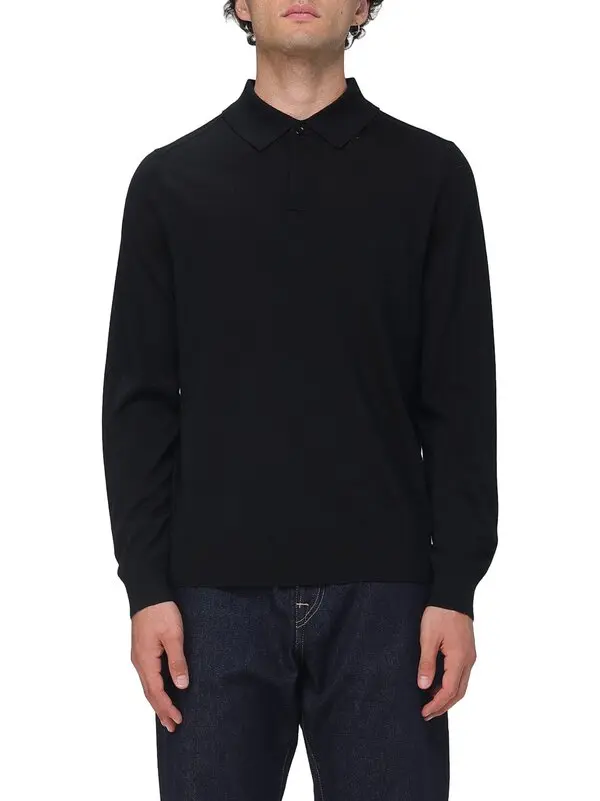 Paul Smith Long-sleeved Slim Fit Merino Wool Knit Polo Shirt - Black