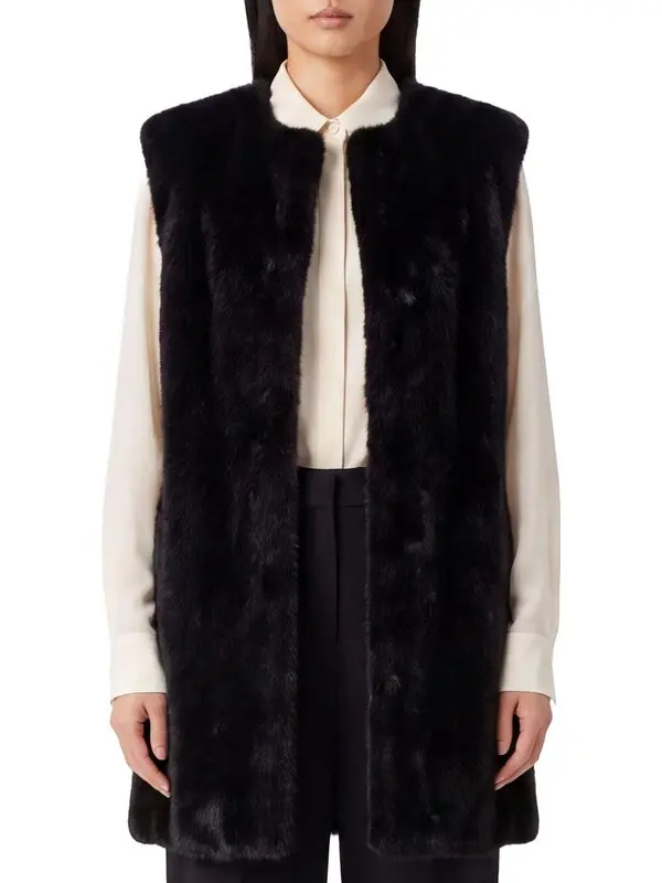 Herno Crewneck Faux Fur Gilet - Black