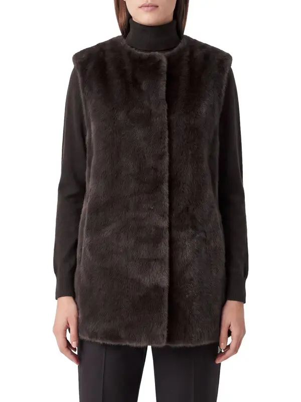 Herno Crewneck Faux Fur Gilet - Brown