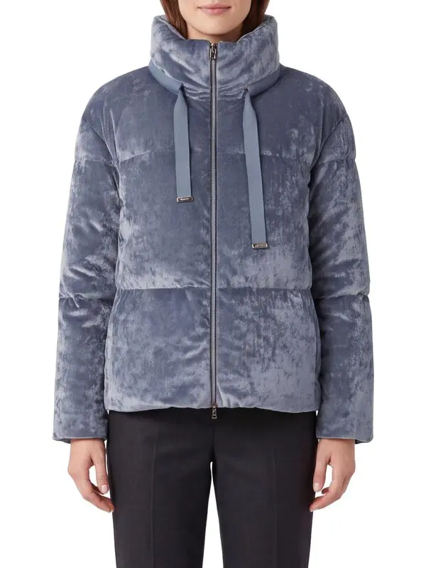 Herno High-neck Quilted Microfiber Down Jacket With Drawstring Hood - Blue
