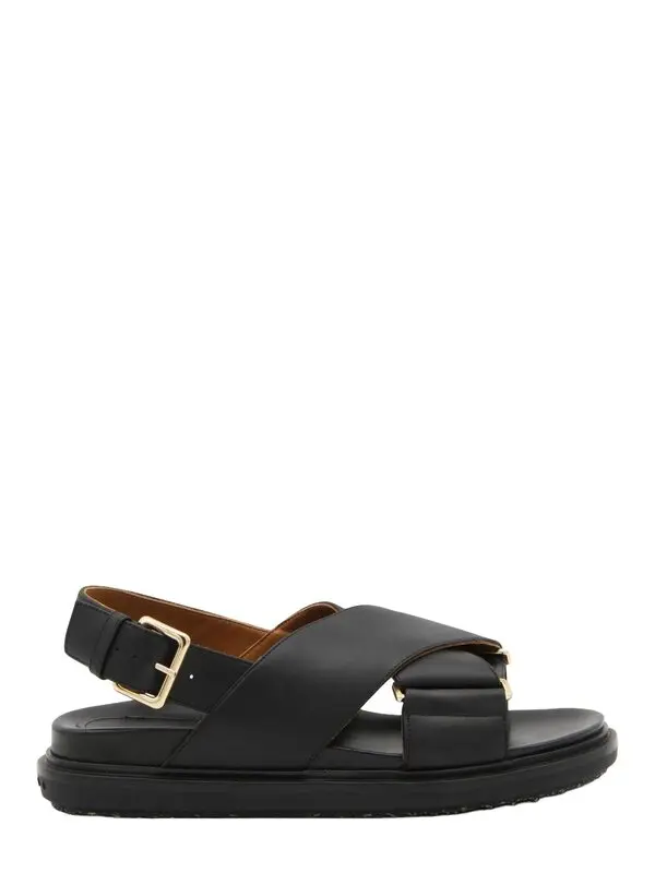 Marni Smooth Calfskin Slingback Sandals With Open Toe And Buckle - Black 1