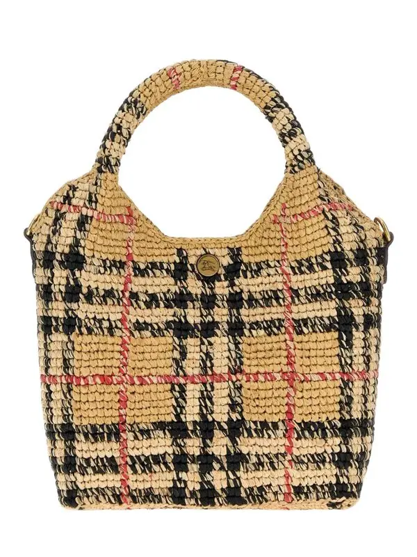 Burberry Margate Mini Vintage Check Tote Bag In Raffia With Removable Strap - Sand