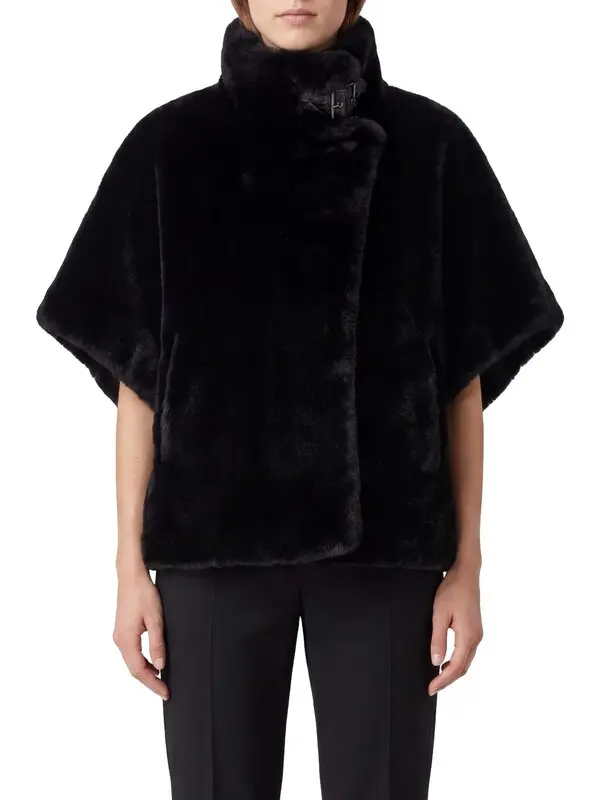 Pinko Comodino Faux Fur Short Sleeve Coat - Black