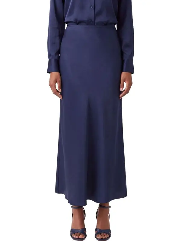 Loulou De Saison High-waisted Silk Midi Pencil Skirt - Navy