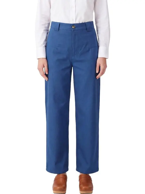 Chloé High-waisted Wide-leg Cotton Trousers With Slant Pockets - Blue