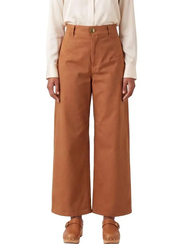 Chloé High-waisted Wide-leg Cotton Trousers With Slant Pockets - Pink