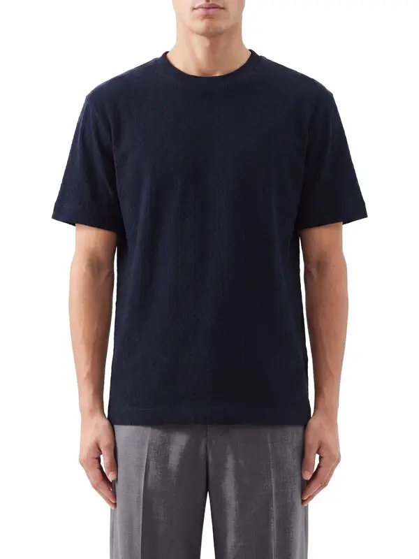 Emporio Armani Crew-neck Cotton T-shirt With Tone-on-tone Logo - Navy