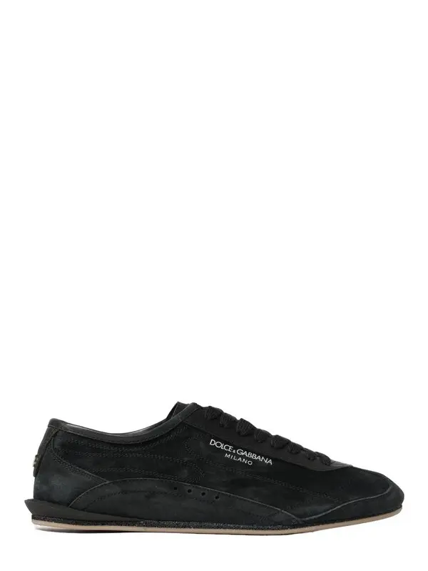 Dolce & Gabbana Lipari Suede Calfskin Sneakers With Printed Logo - Black