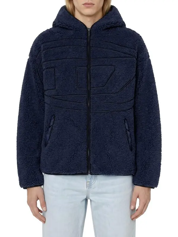 DIESEL® S-zat Relaxed Fit Zip-up Hoodie In Faux Shearling With Oval D Logo - Blue
