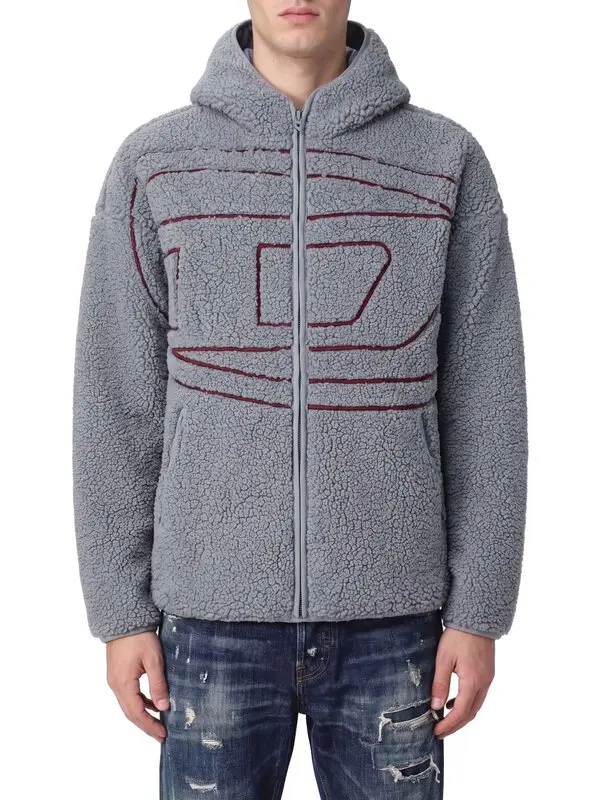 DIESEL® S-zat Relaxed Fit Zip-up Hoodie In Faux Shearling With Oval D Logo - Grey