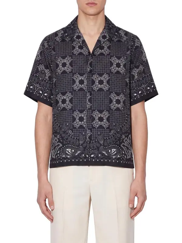 Amiri Short-sleeve Silk Shirt With Paisley Print And Cuban Collar - Black