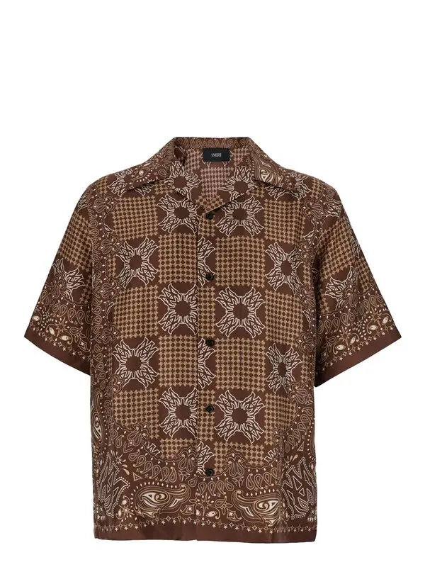 Amiri Short-sleeve Silk Shirt With Paisley Print And Cuban Collar - Brown