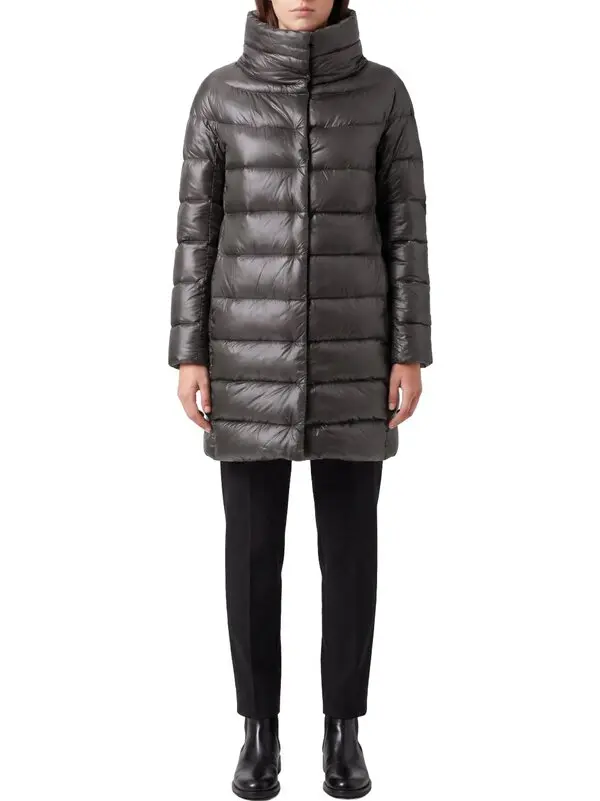 Herno Dora Quilted High Neck Knee-length Down Jacket In Ultralight Nylon - Grey