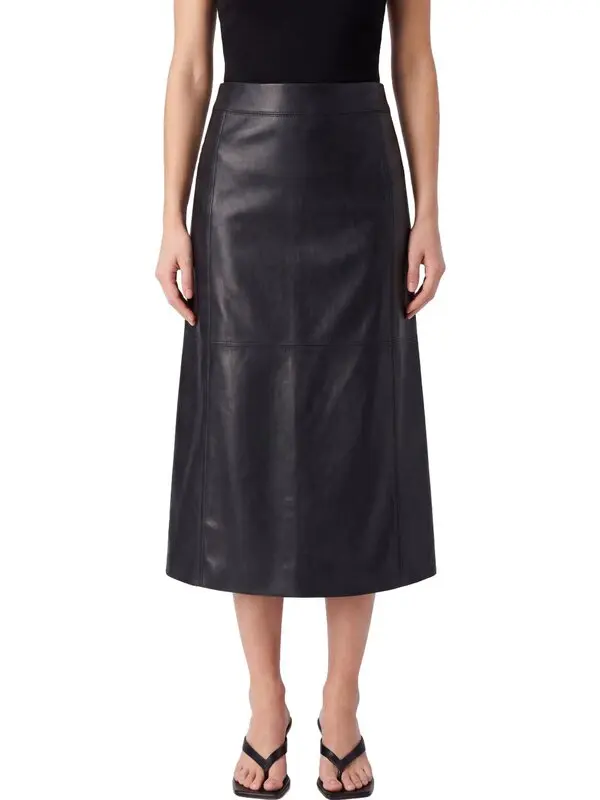 Max Mara Leather Midi Skirt - Black