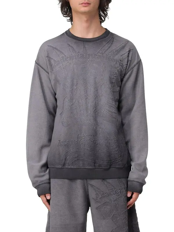 DIESEL® Relaxed Fit Graphic Print Crewneck Jumper In Cotton Blend - Violet