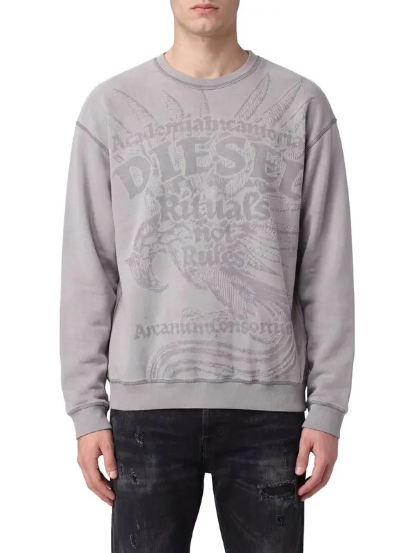 DIESEL® Relaxed Fit Graphic Print Crewneck Jumper In Cotton Blend - White