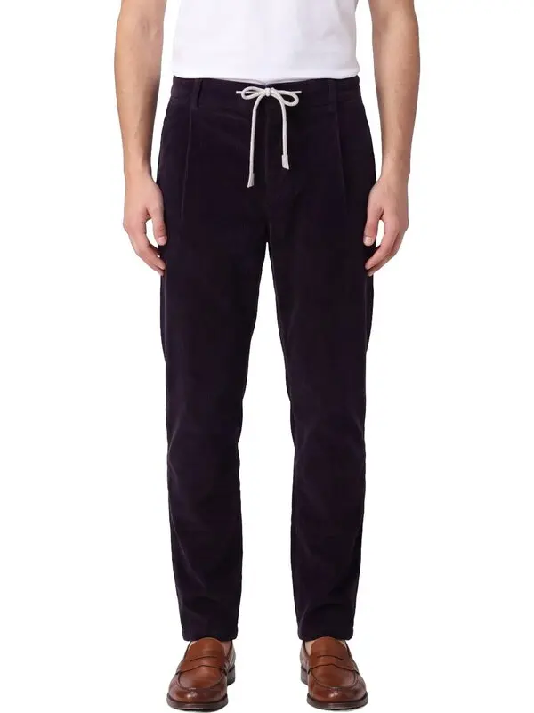 Eleventy Slim Fit Corduroy Trousers With Drawstring Waist And Pleats - Red