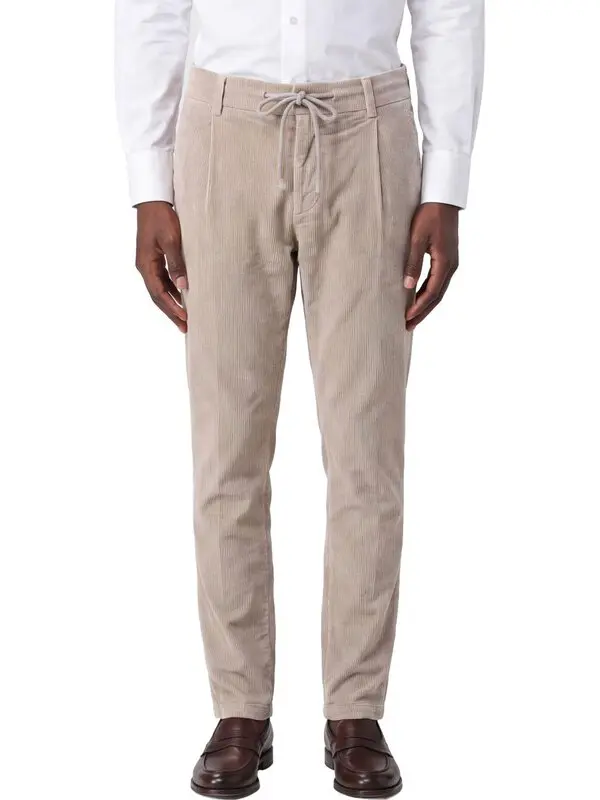 Eleventy Slim Fit Corduroy Trousers With Drawstring Waist And Pleats - Sand