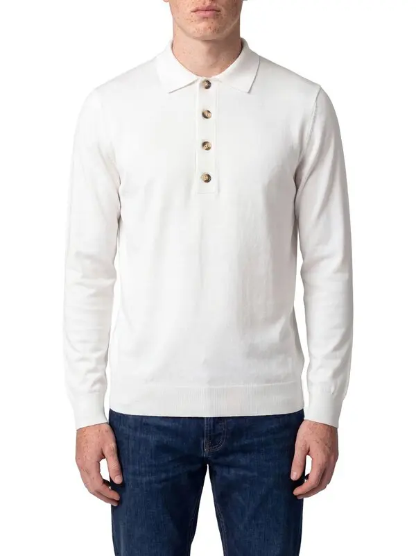 Eleventy Long-sleeved Knit Polo Shirt In Cashmere And Cotton Blend - Red