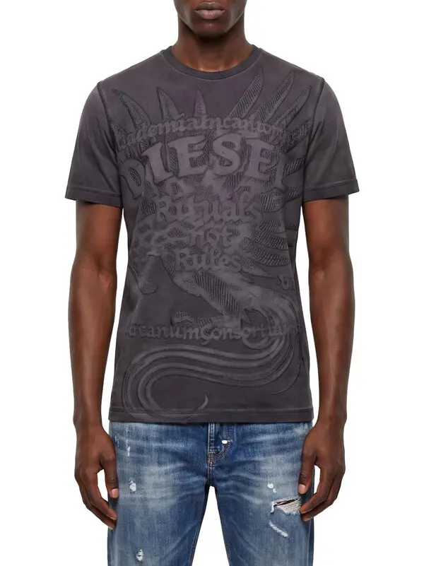 DIESEL® Slim Fit Graffiti Logo Print T-shirt In Cotton - Violet