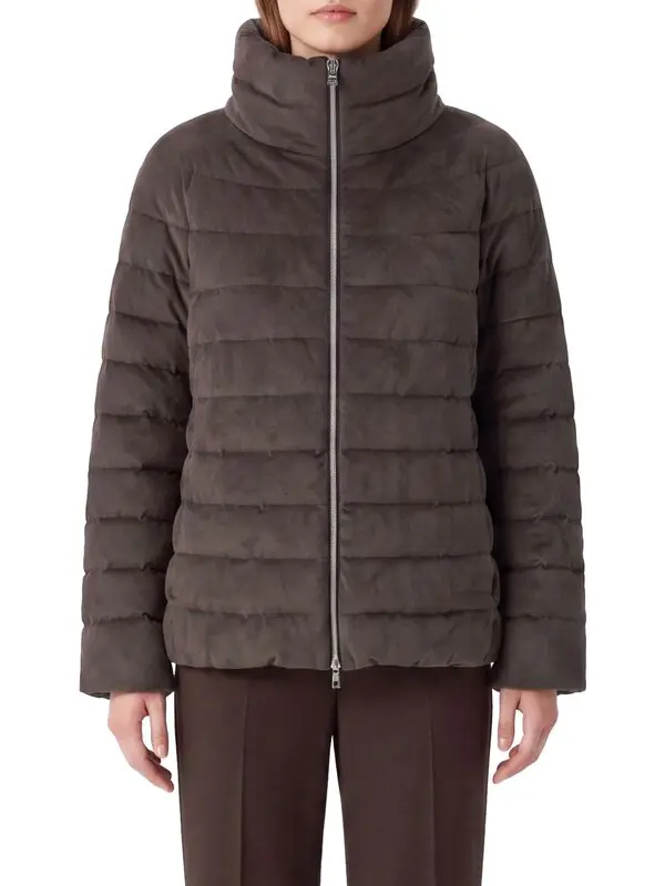 Herno Quilted High Neck Microfiber Puffer Jacket - Brown