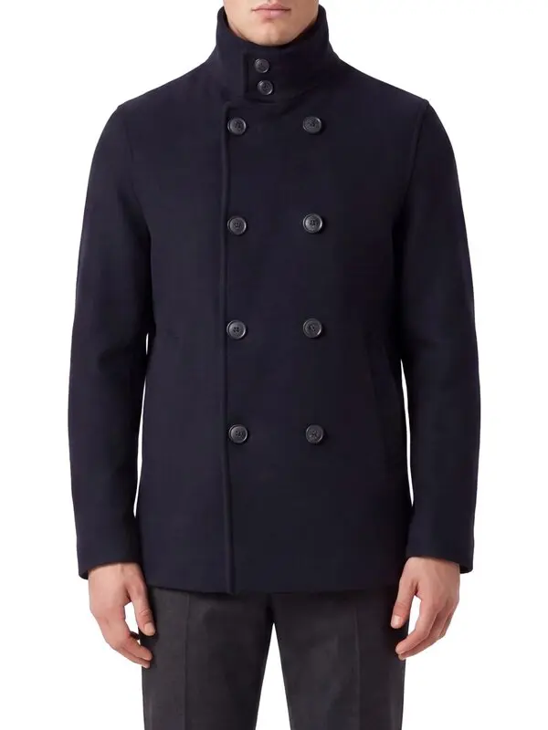Herno Double-breasted High Neck Short Coat - Navy