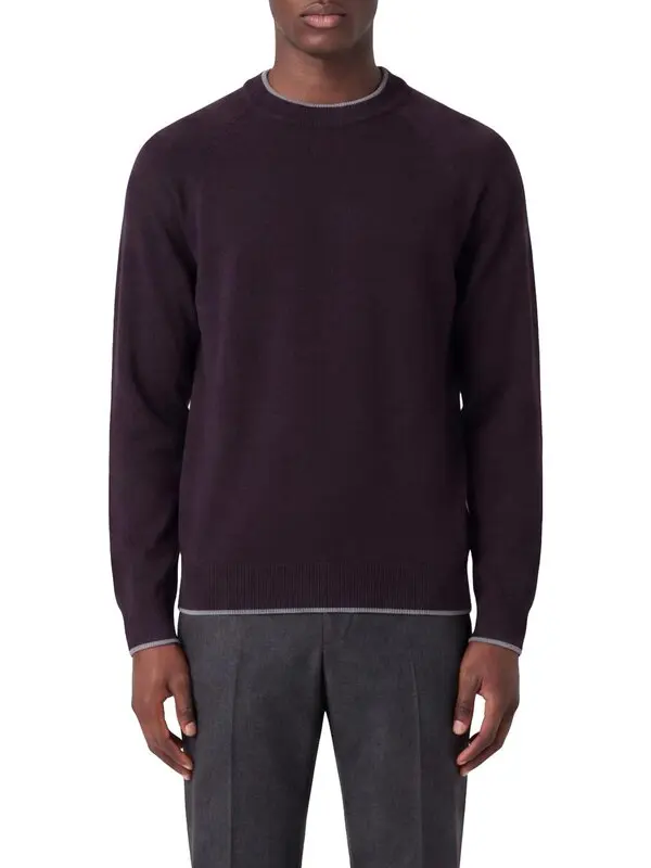 Eleventy Pure Wool Long-sleeved Crewneck Jumper With Ribbed Trims - Brown